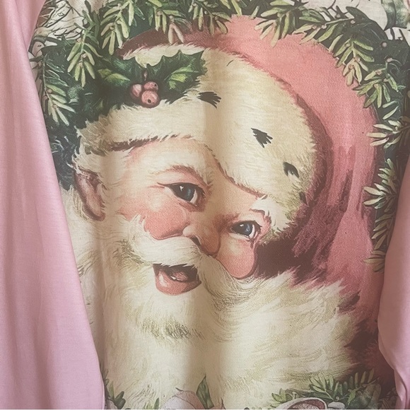 Tops | Nwt Plus Size Pink Santa Claus Christmas Round Neck Long Sleeve ...
